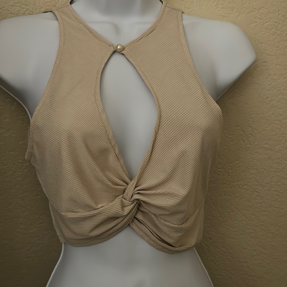 Tops | Elegant Beige Knotted Crop Top | Poshmark